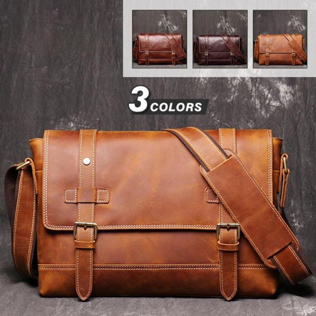 本革　メッセンジャーバッグ　ショルダーバッグメンズ 斜めがけ 2way 耐久 ビジネスバッグ　通勤バッグ カバン　牛革　通勤通学 　カジュアル アウトドア