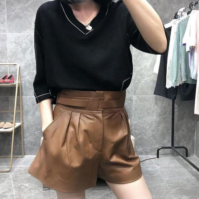 羊革 レディースショートパンツ　革ショーツ　ショーパン 春 夏 秋 冬　合わせやすい  レディ ース　ボトムス　短パンツ　シンプル　無地　カジュアル　細身