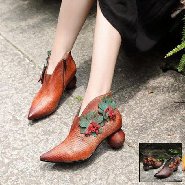 パンプス　レディース革靴　女性　フラット　春夏秋冬　オールシーズン　本革 エスニック   疲れない　履きやすい　革靴　シューズ　歩きやすい　 婦人靴