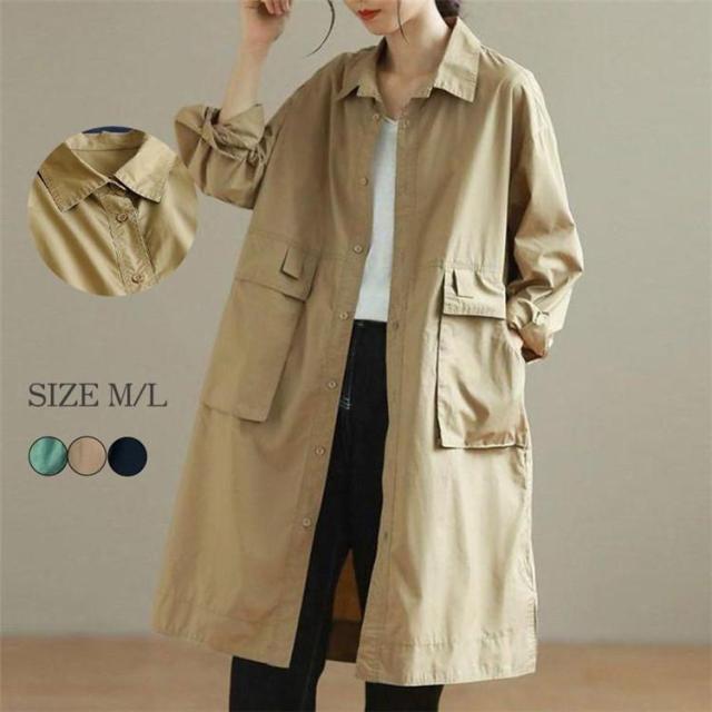 トレンチコート レディース スプリングコート ロングコート アウター シャツ 羽織 ゆったり カジュアル シンプル 大きいサイズ 春秋 通勤 おしゃれ