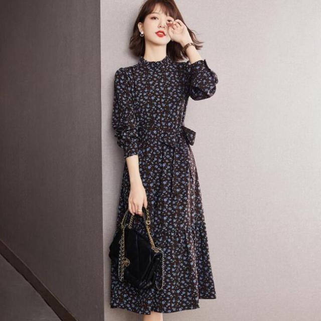 ワンピース レディース 40代 きれいめ 秋冬 長袖 上品 膝丈ワンピース 丸首 Aライン 大きいサイズ パーティードレス お呼ばれ 韓国風 おしゃれ 通勤 着痩せ 新品
