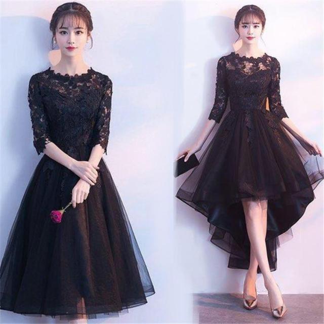 パーティードレス 結婚式 袖あり ウエディング ミモレ丈 ワンピース レース 大きいサイズ 大人 成人式 黒 安い 上品 お呼ばれ 食事会 二次会