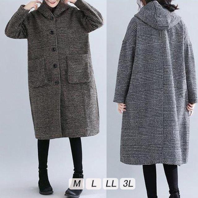 コート キルティングコート レディース 裏起毛 チェック柄 アウター フード付 体型カバー 大きいサイズ 30代 40代 50代
