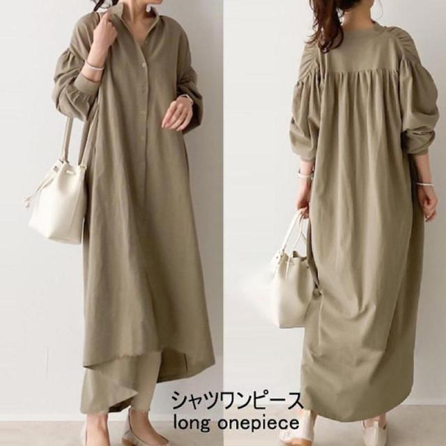 春コーデ シャツワンピース ワンピース ロングワンピース 50代 レディース シャツ 長袖 ブラウス ワンピ シャツワンピ 体型カバー おしゃれ きれいめ 春 夏