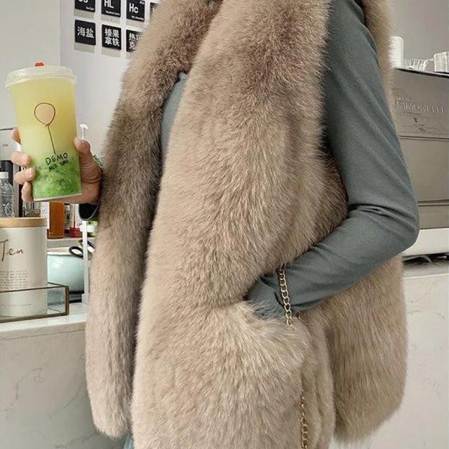 毛皮ベスト ファーベスト レディース ベスト ふわふわ フェイクファー ロング ファージャケット 秋冬 冬 ロングベスト ノースリーブファーベスト