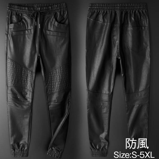 レザーパンツ メンズ パンツ バイクパンツ PU レザー ズボン ウエストゴム ライダースパンツ 革パン フェイクレザー ジョガーパンツ かっこいい