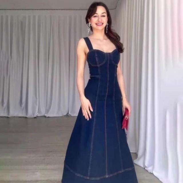 サロペットワンピース レディース タンクワンピース デニム ミモレ丈 ノースリーブ 体型カバー プリーツスカート 着痩せ 春 夏 大きいサイズ ゆったり きれい