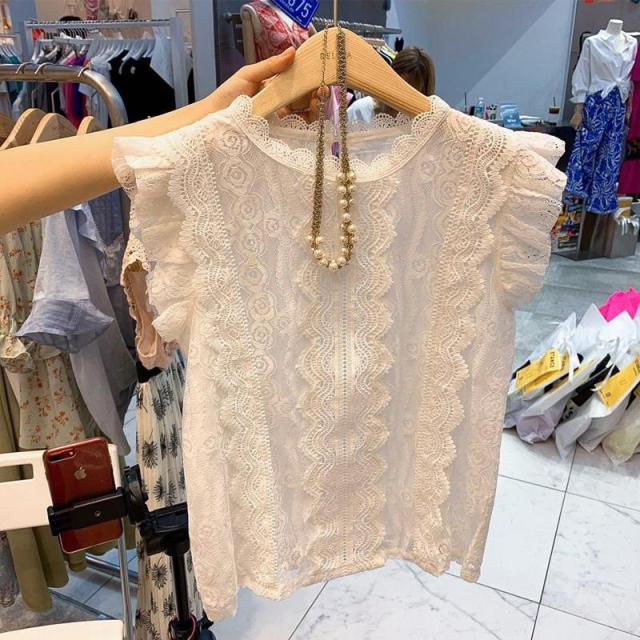 ブラウス フリルブラウス レディース レース ノースリーブ おしゃれ 夏 白 レース チュール 韓国ファッション おしゃれ ブラウス フォーマル シャツ