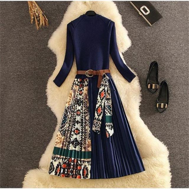 ワンピース ニットワンピース 配色 長袖 厚手 ロング丈 秋 冬 お呼ばれ きれいめ 通勤レディース ロングワンピース ロング 切り替え ベルト付き