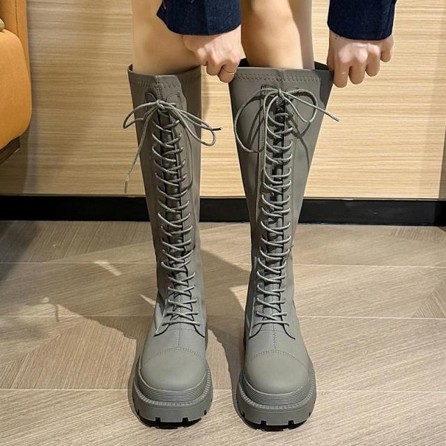 ロングブーツ レディース ブーツ シンプル 秋冬 ヒール 厚底 美脚 大きいサイズ 幅広 レースアップ 歩きやすい お出掛け 通勤 通学 履きやすい 痛くない