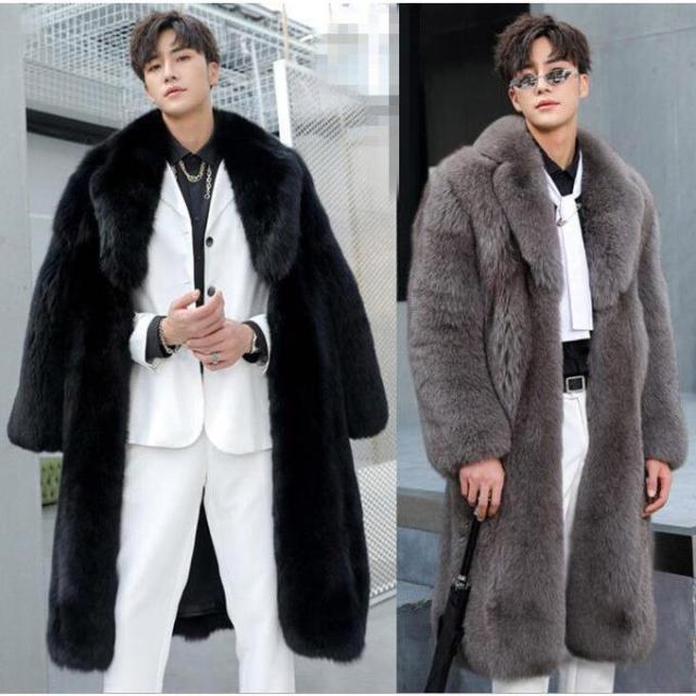 ファーコート メンズ 毛皮コート フォクス毛皮 ロッグコート ボリュームファー　おしゃれ 上着 厚手 暖かい 秋冬 防寒　お洒落　高級素材 大きいサイズ メンズ