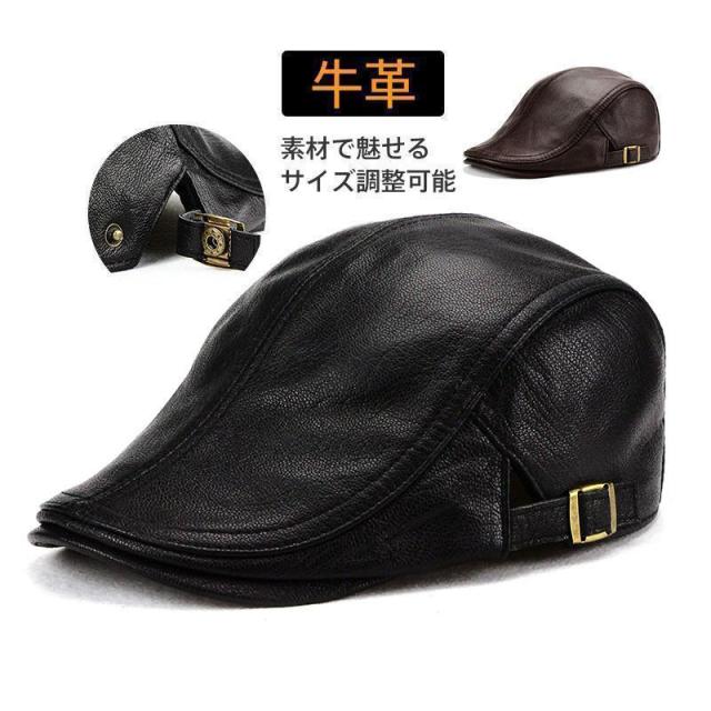ハンチング メンズ帽子 キャップ 春秋冬 レザーハンチング帽子 レザー生地 牛革 本革 キャメル ハット キャスケット 防寒 おしゃれ 軽量
