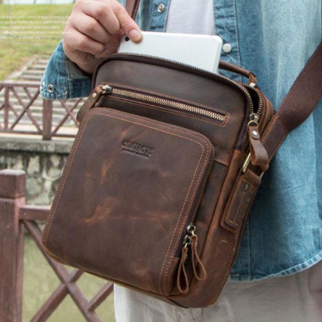 本革　メッセンジャーバッグ　ショルダーバッグメンズ 斜めがけ 2way ビジネスバッグ　通勤バッグ カバン　牛革　通勤通学 　カジュアル アウトドア