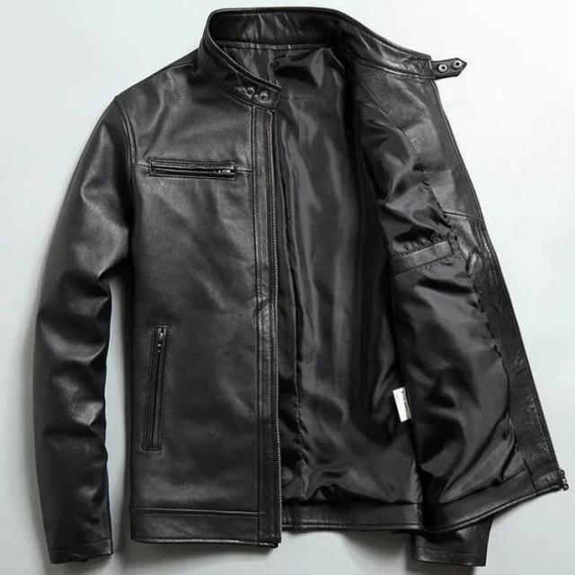 メンズ革ジャン 本革　秋冬　レザージャケット 立ち襟 スリム ラム革 ライダースジャケット バイクウェア シングル 男性用　上品　防寒防風
