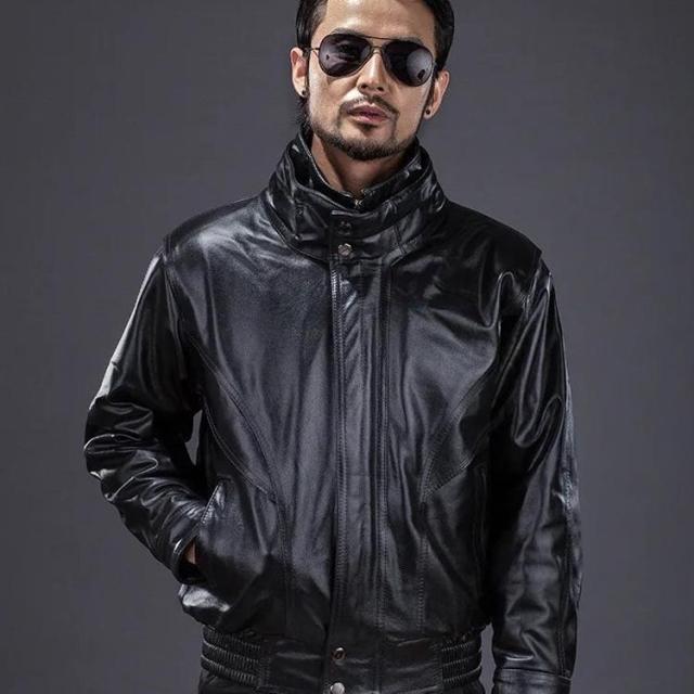 メンズ革ジャン 本革　秋冬　レザージャケット 立ち襟 山羊革 牛革 ライダースジャケット バイクウェア シングル 男性用　上品　防寒防風