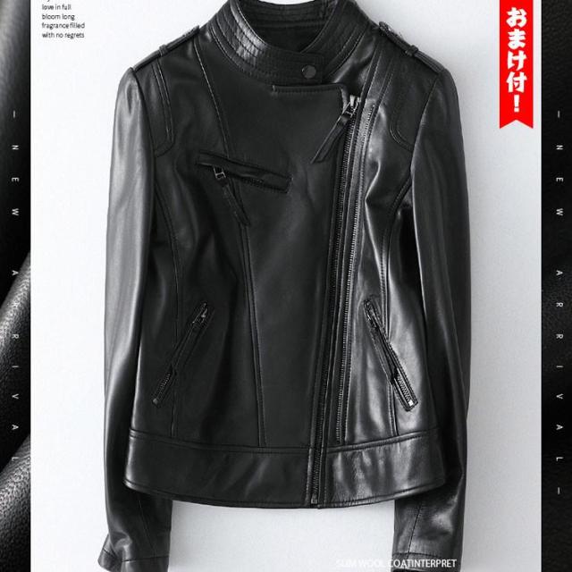 レディース革ジャン 本革　秋冬　レザージャケット ライダースジャケット 立ち襟 ラム革 カジュアル バイクウェア シングル 女性用　上品　防寒防風