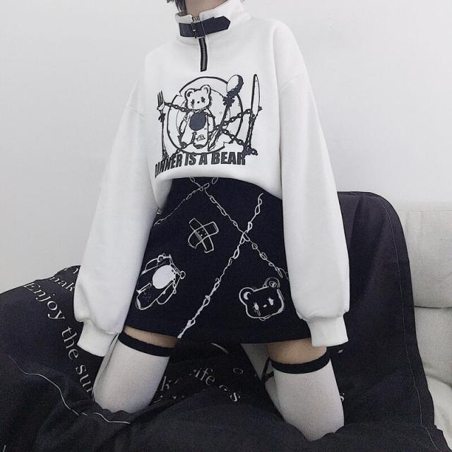 地雷系 甘辛MIX セミロリ セットアップ トレーナー ミニスカ ネック