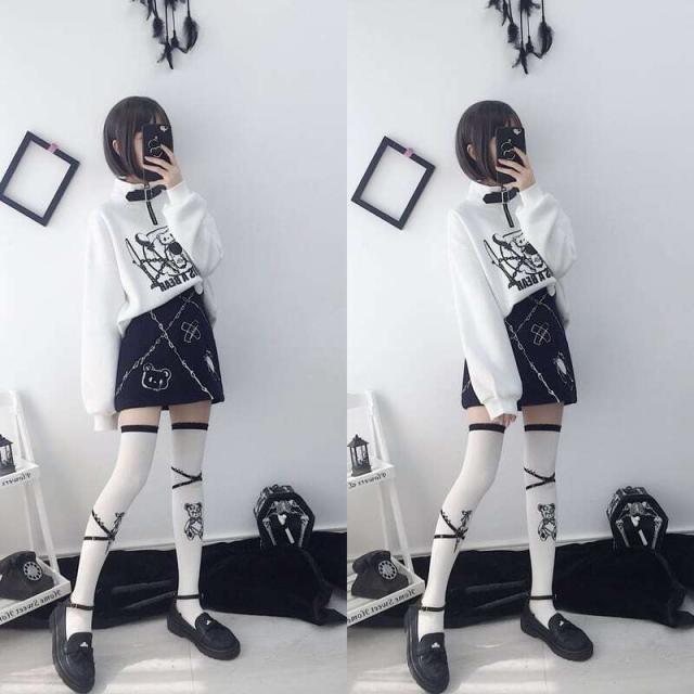 地雷系 甘辛MIX セミロリ セットアップ トレーナー ミニスカ ネック