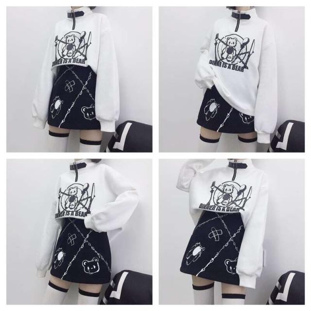 地雷系 甘辛MIX セミロリ セットアップ トレーナー ミニスカ ネック