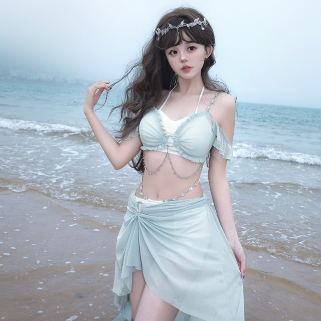 水着 レディース 体型カバー かわいい セパレート ウエストカバー アクア ビーチウェア