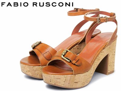 訳あり品ファビオルスコーニ サンダル FABIO RUSCONI VACCHETTA レディース ストラップ レザー チャンキーヒール23.5cm 37 18399(fa006)