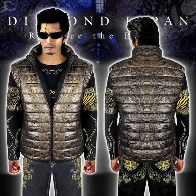 送料無料011金 DIAMOND JAPAN 蛇柄中綿ベスト ヘビ柄悪羅悪羅系オラオラ系ヤカラグヤクザヤンキーチンピラ暴走族ダウンジャケット風服 悪党の店 バースジャパン BIRTHJAPAN