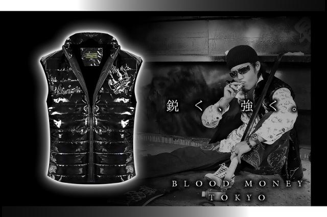 送料無料15018黒 BLOOD MONEY TOKYO中綿ベスト 悪羅悪羅系オラオラ系