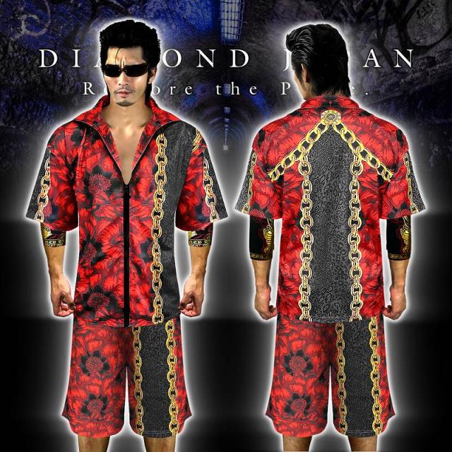 送料無料 ポイント2倍 半袖セットアップジャージ オラオラ系悪羅悪羅系 ヤクザヤンキー メンズ上下服 dj-050 赤牡丹チェーン バロック柄 夏物 悪党の店 バースジャパン BIRTHJAPAN