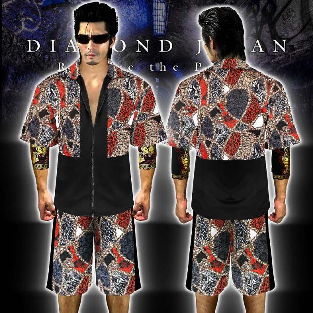 送料無料ポイント2倍 チェーン 総柄 バロック柄 ミックスカラー 半袖 セットアップ ジャージ ヤクザ ヤンキー 悪羅悪羅 オラオラ 上下 服 派手 夏物 悪党の店 バースジャパン BIRTHJAPAN