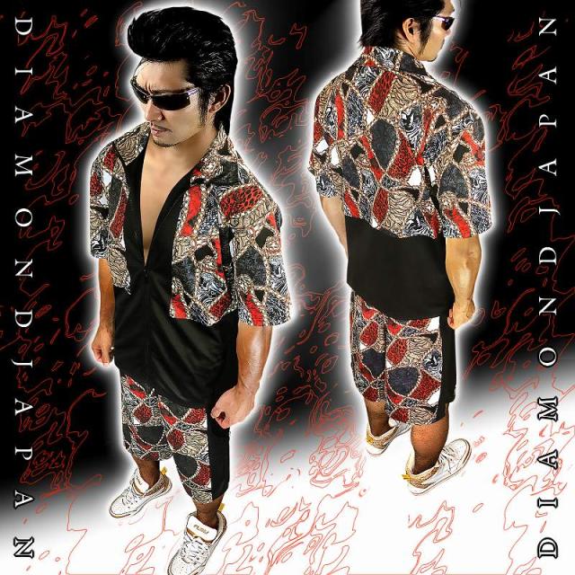 送料無料ポイント2倍 チェーン 総柄 バロック柄 ミックスカラー 半袖