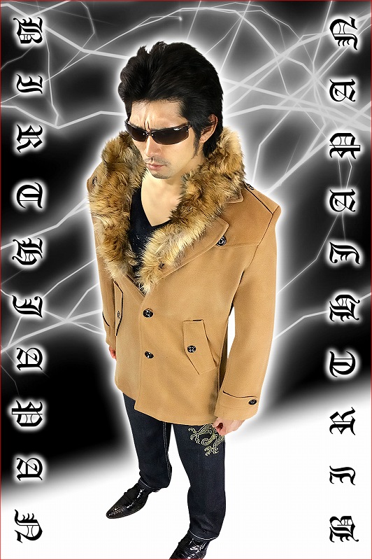 送料無料 ファー付きコート ブラウン お兄系 メンナク ホスト オラオラ