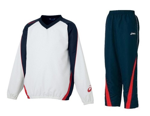asics(アシックス) プルオーバージャケット・ウォームアップパンツ上下セット Lサイズ XBT11K XBT21K (01),(50)ホワイト,ブラック
