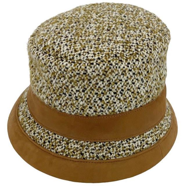 エルメス バケットハット ブラウン ベージュ グレー 美品 バケハ レア 毛 カシミヤ モヘヤ ナイロン 羊革 中古 HERMES 茶色 クリーニング済み アパレル 帽子 ヴィンテージ 定番 お洒落 高級感 上品 カジュアル  MIXニット 秋冬 ブランド 本物 鑑定済み