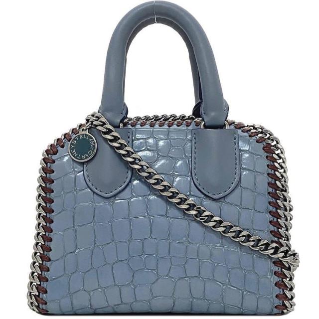 ステラマッカートニー 2way バッグ ブルー シルバー W9957 クロコ チェーン ショルダー レザー メタル 中古 STELLA McCARTNEY 青 ミニ ハンドバッグ ミニバッグ 美品 ファスナー 型押し 定番 人気 レディース お洒落 上品 高級感 ブランド 本物 鑑定済み