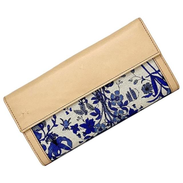 グッチ 二つ折り 長財布 ベージュ ホワイト ブルー フローラ 159641 美品 財布 キャンバス レザー 中古 GUCCI クリップ フラップ 折り財布 花柄 フラワー 定番 人気 女性 レディース 箱付き 革 本革 ウォレット お洒落 エレガント 上品 ブランド 本物 鑑定済み
