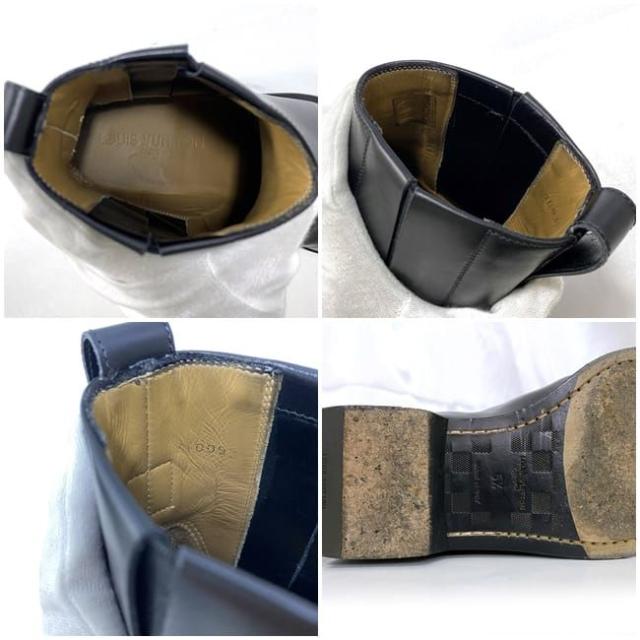 ルイ ヴィトン サイドゴア ブーツ ブラック 美品 メンズ 25.0cm レザー 中古 ST0093 LOUIS VUITTON 男 サイド ロゴ LV シンプル アパレル 本革 革 ハイカット 定番 人気 男性 通勤 通学 黒色 お洒落 カジュアル 箱付き エレガント 上品 ブランド 本物 鑑定済み