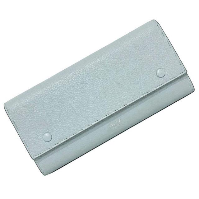 セリーヌ 二つ折り 長財布 ラージフラップ マルチファンクション ライトブルー 101673AU8 05FR 財布 美品 レザー 中古 CELINE ホック フラップ 大容量 グレインレザー 定番 人気 箱付き 女性 レディース シンプル お洒落 高級感 上品 ブランド 本物 鑑定済み