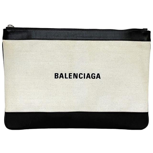 バレンシアガ クラッチバッグ ネイビークリップ ベージュ ブラック 420407 ハンドバッグ ロゴ キャンバス レザー 中古 BALENCIAGA ファスナー ロゴ ワンポイント シンプル 定番 人気 女性 レディース メンズ クラッチ カジュアル 高級感 ブランド 本物 鑑定済み