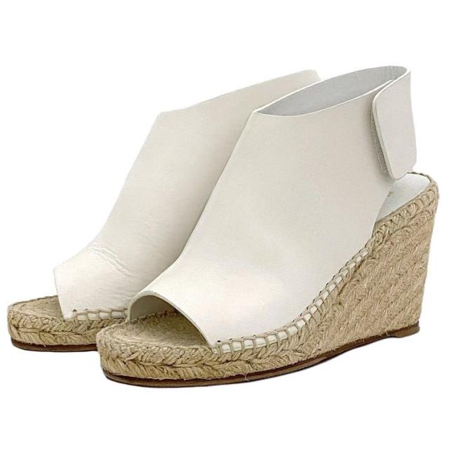 セリーヌ サンダル ウェッジソール ヒール ホワイト 313853 ec-20284 美品 21.0cm レザー 中古 CELINE アパレル エスパドリーユ オープントゥ ブーティー 9cmヒール 定番 人気 白 爽やか 革 脚長 美脚 夏 春 シンプル お洒落 カジュアル ブランド 本物 鑑定済み
