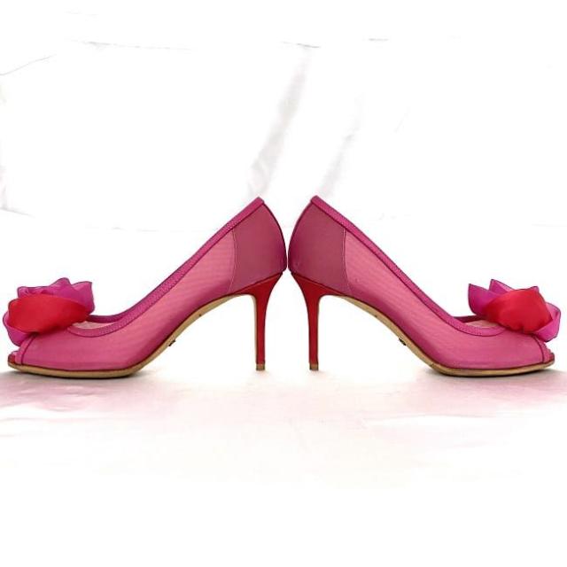 クリスチャン ディオール パンプス ピンク ec-20469 24.0cm 美品 メッシュ  中古 Christian Dior アパレル フラワー レディース シューズ 花 定番 人気 女性 上品 お洒落 高級感 アクセント 靴 ワンポイント エレガント 高級感 お洒落 ブランド 本物 鑑定済み