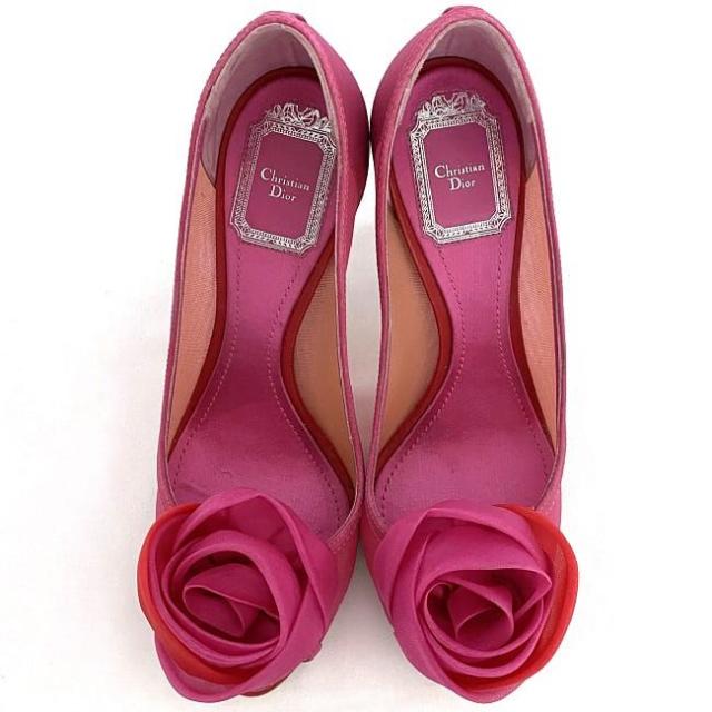 クリスチャン ディオール パンプス ピンク ec-20469 24.0cm 美品 メッシュ  中古 Christian Dior アパレル フラワー レディース シューズ 花 定番 人気 女性 上品 お洒落 高級感 アクセント 靴 ワンポイント エレガント 高級感 お洒落 ブランド 本物 鑑定済み