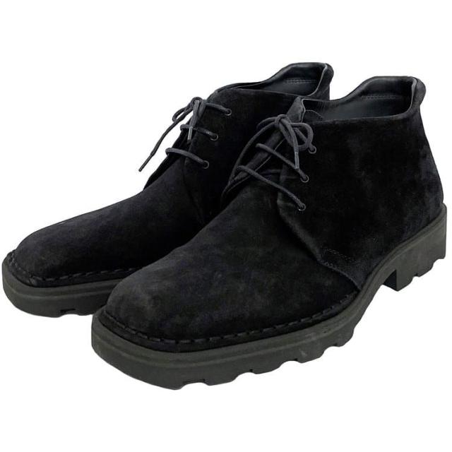 サルヴァトーレ フェラガモ ブーツ ブラック ec-20556 美品 24.5cm メンズ スエード レザー 中古 Salvatore Ferragamo 靴 7 男性 レースアップ チャッカブーツ 定番 人気 黒 シンプル 革 お洒落 カジュアル エレガント 通勤 通学 上品 ブランド 本物 鑑定済み