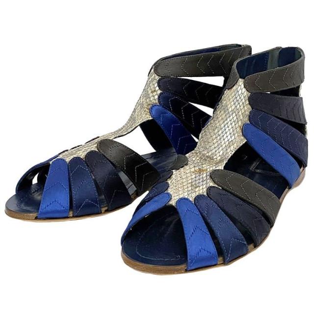 クリスチャン ディオール グルカ サンダル シルバー ブルー ネイビー ec-20571 靴 22.5cm 美品 レザー 中古 Christian Dior アパレル レディース  ヴィンテージ シューズ ぺたんこ 定番 人気 レディース 革 青 紺色 お洒落 カジュアル ブランド 本物 鑑定済み