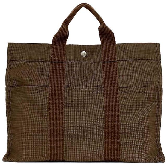 エルメス トートバッグ トート ＭＭ ブラウン エールライン 美品 キャンバス 中古 HERMES 軽い 書類 ポケット豊富 ヴィンテージ 定番 人気 シンプル お洒落 カジュアル メンズ レディース 茶色 バッグ 通勤 通学 ビジネス 仕事 高級感 ブランド 本物 鑑定済み