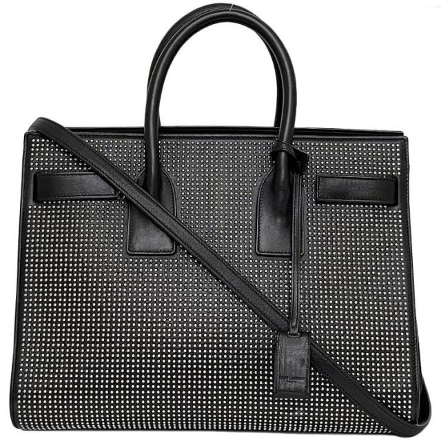 サンローラン パリ ２way バッグ サックドジュール スタッズ ブラック 333848 美品 ショルダーバッグ ハンドバッグ レザー カーフスキン 中古 SAINT LAURENT PARIS シンプル シルバー金具 マチ有 大容量 ビジネス エレガント 高級感 ブランド 本物 鑑定済み