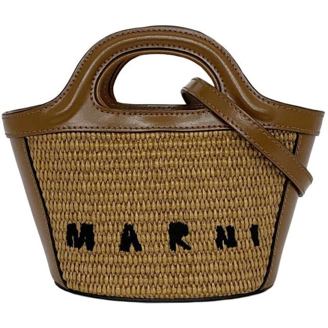 マルニ ２way かごバッグ ブラウン BMMP0067Q0 P3860 f-20335 未使用 美品 ミニ コットン カーフレザー Sランク MARNI バスケットバッグ ストロー ロゴ 刺繍 ミニサイズ 茶色 定番 人気 お洒落 高級感 バカンス 旅行  カジュアル ブランド 本物 鑑定済み