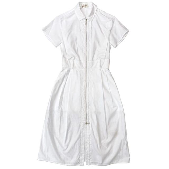 エルメス ジップ ワンピース ホワイト 美品 クリーニング済み 34 綿 100 中古 HERMES アパレル ファスナー 半袖 シャツワンピース ギャザー 人気 女性 レディース お洒落 白 高級感 上品 エレガント シンプル 無地 フォーマル 爽やか  ブランド 本物 鑑定済み