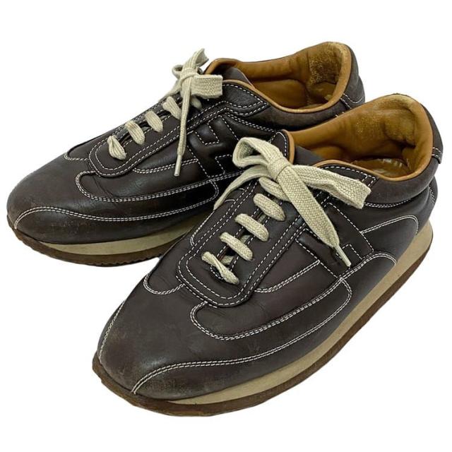 エルメス クイック スニーカー ec-21024 ブラウン 24.0cm レザー 中古 HERMES 靴 刺繍 Ｈ ロゴ アパレル レディース 女性 定番 人気 シンプル お洒落 カジュアル 革 茶色 ブランドシューズ 歩きやすい エレガント シューズ 高級感 上品 ブランド 本物 鑑定済み