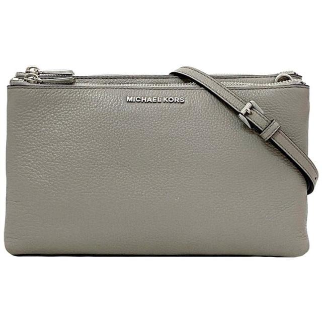マイケルコース ショルダーバッグ ec-21051 グレー 32S7SAFC3L タグ付 レザー 中古 MICHAEL KORS 肩掛け ショルダーウォレット ファスナー シンプル ロゴ 革 灰色 女性 レディース 通勤 通学 薄い コンパクト 小さい お洒落 高級感 上品 ブランド 本物 鑑定済み