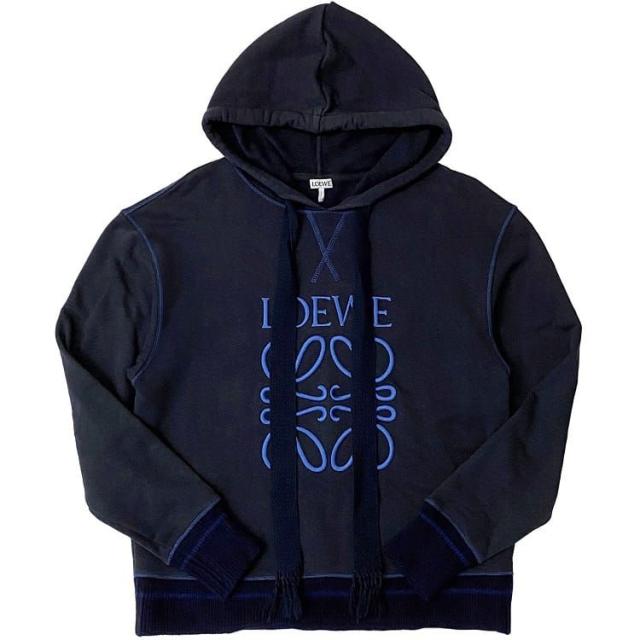 ロエベ パーカー ec-21367 ネイビー アナグラム S359341XAQ 長袖 プルオーバー Sサイズ ポリエステル 100％ 中古 LOEWE ロゴ 刺繍 フード フーディー フリンジ メンズ 紺色 衣類 アパレル 洋服 ブランド衣類 クリーニング済み 定番 人気 ブランド 本物 鑑定済み